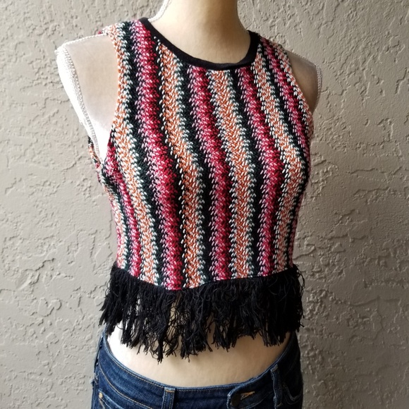 Zara | Tops | Zara Trafaluc Multicolor Knit Crop Top W Fringe | Poshmark